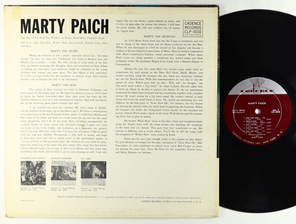 Marty Paich - The Picasso of Big-Band Jazz LP - Cadence - CLP-3010 Mono ...