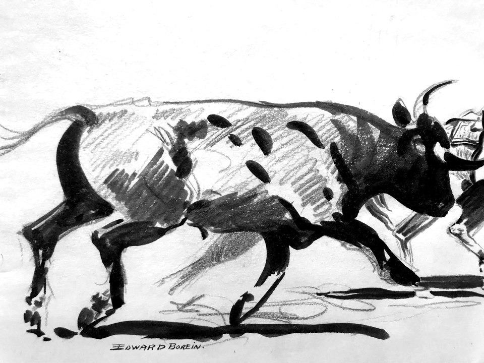 Santa Barbara Ink Drawing EDWARD BOREIN 'Bull Dogger', 10.5" x 13.5" | eBay