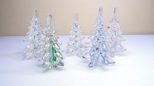 Vintage Crystal Christmas Trees 5pc Lot Including Clear to Green Glass ...