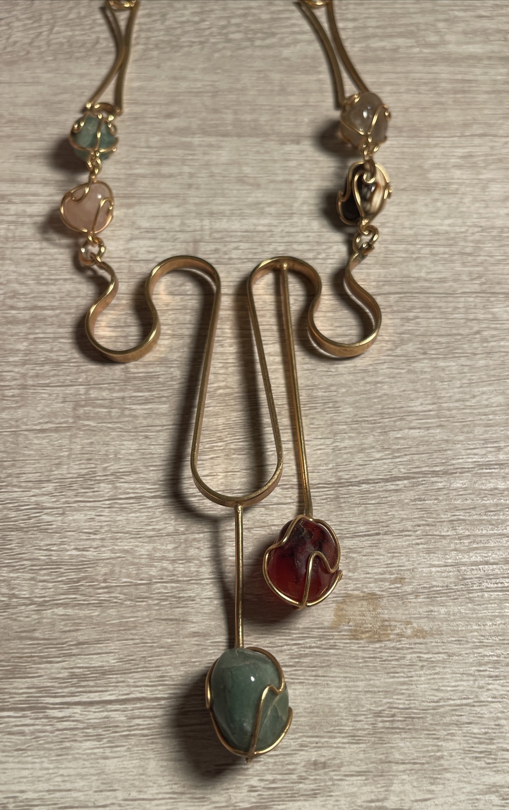 Vintage Quartz And A Gate Gold-toned Necklace - Gem