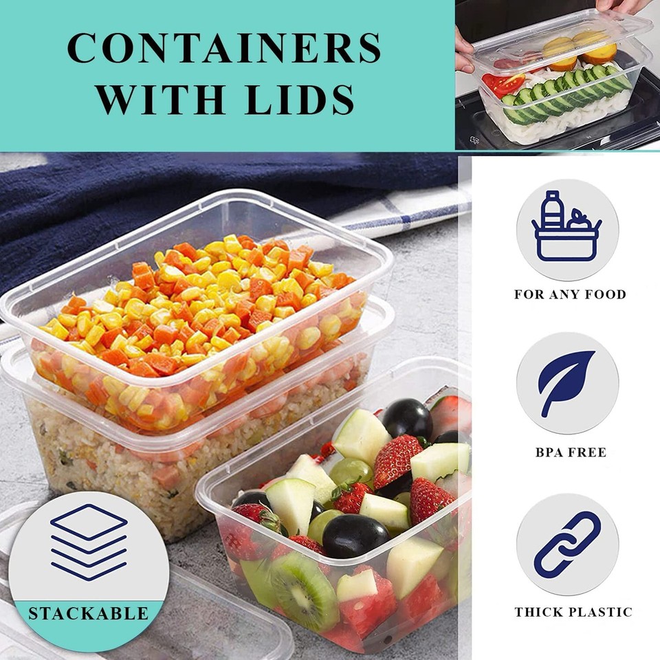 750ml Plastic Food Containers Microwave Freezer Safe Takeaway Storage ...