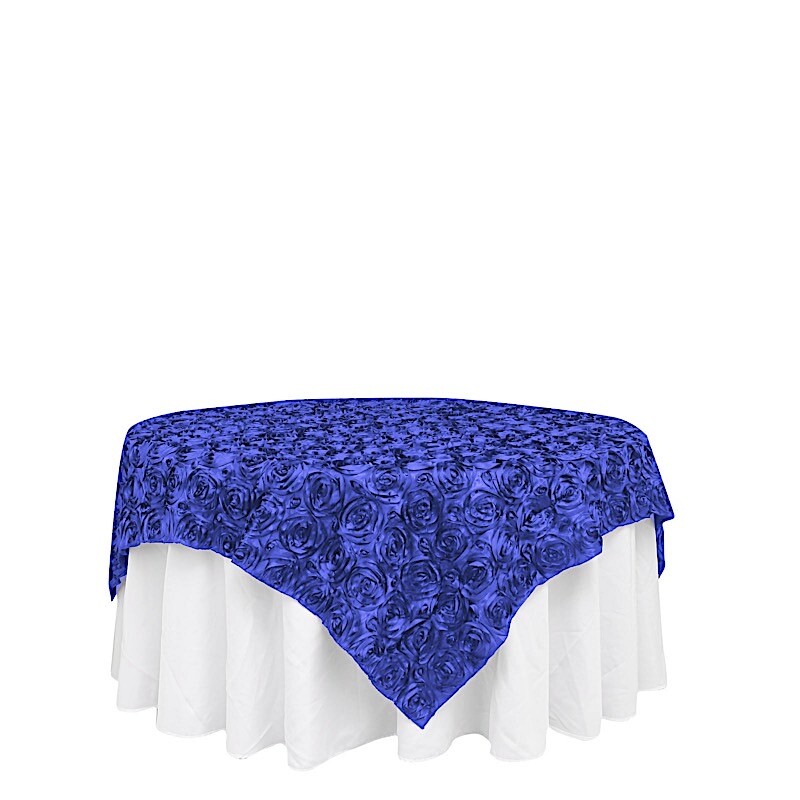 72x72" Royal Blue SATIN Raised Roses TABLE OVERLAYS Wedding Party ...