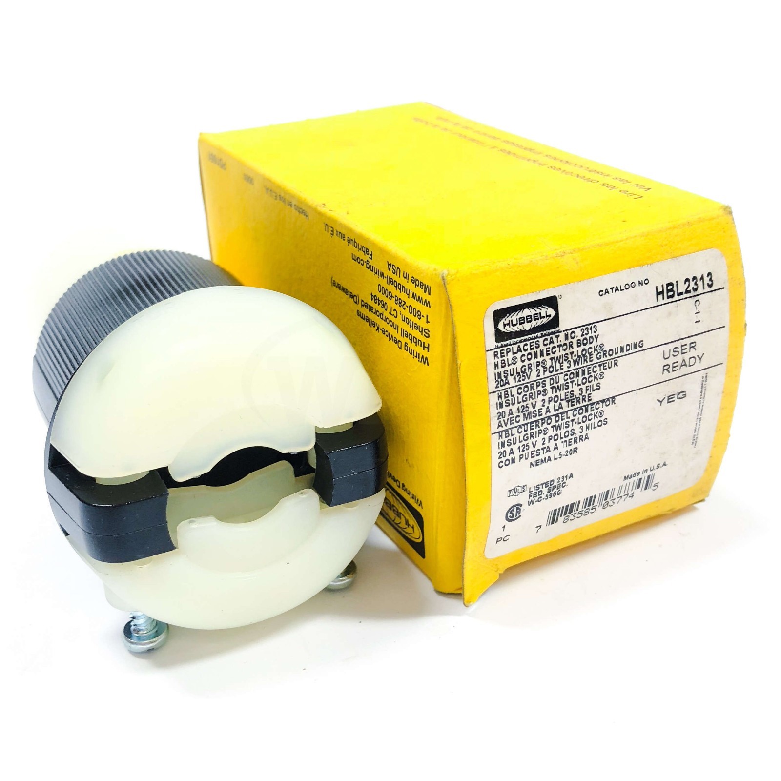 Hubbell HBL2313 Insulgrip Twist-Lock Connector, 20A, 125V, 2-Pole, 3 ...