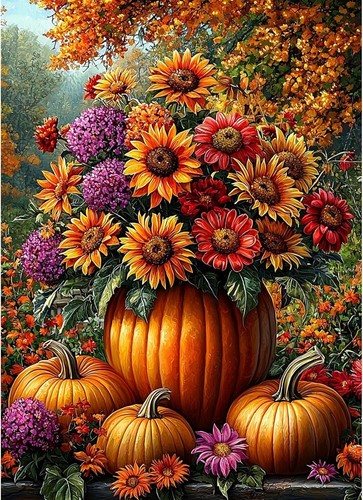Fall Diamond Painting Kits for Adults, 5D Flower Pumpkin Diamond Art ...