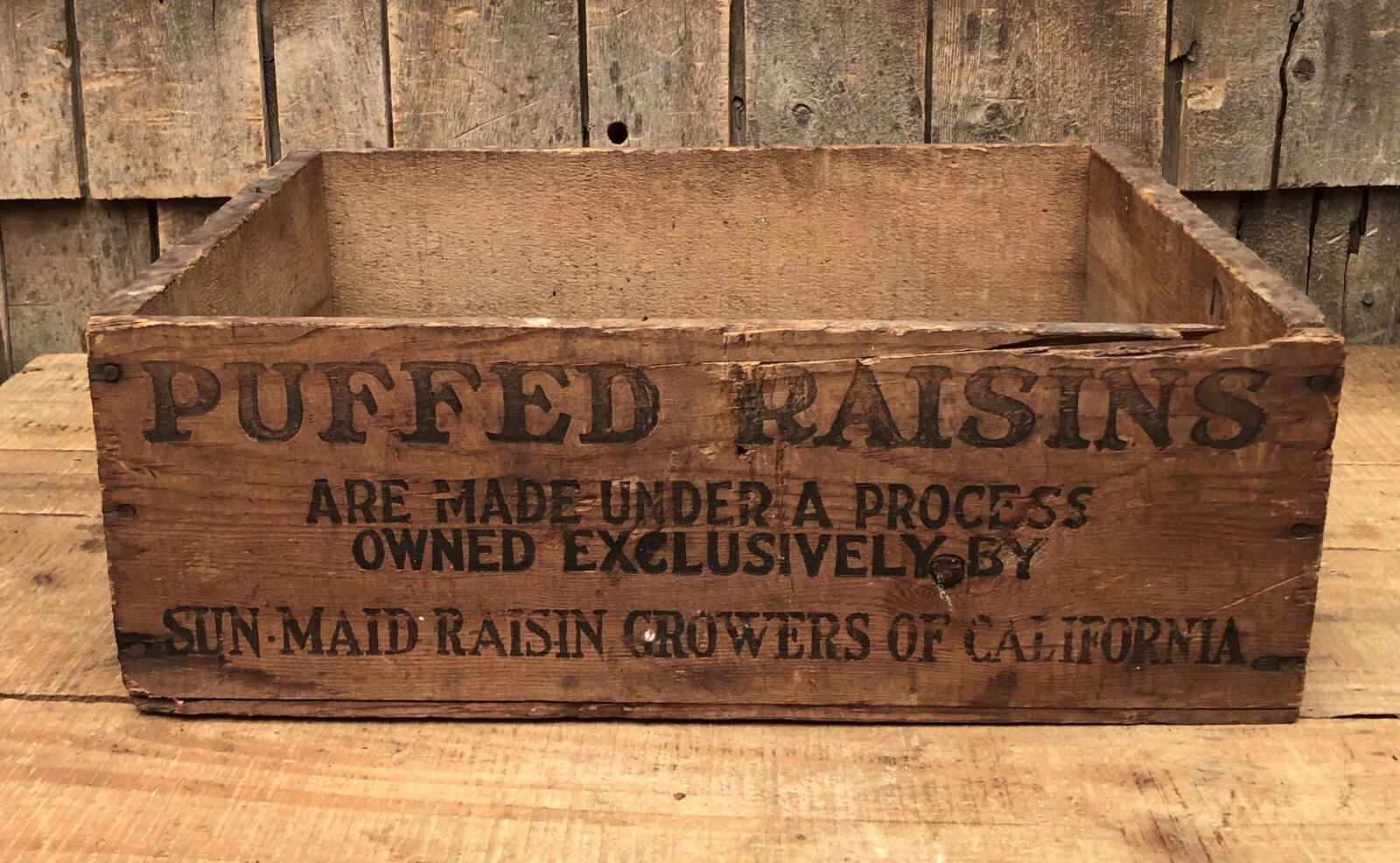 RARE Antique Original Baby Puffed SUN MAID Raisins Crate Box Sign Decor ...