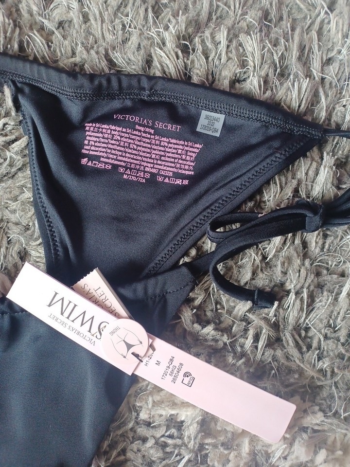 VIctorias Secret Itty side tie thong swim bottom New size Medium Black | eBay