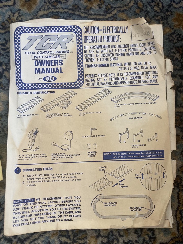 VINTAGE 1977 IDEAL TCR JAM SLOT CAR RACEWAY SLOTLESS TRACKS USED AS IS ...