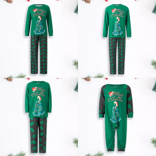 Family Long Sleeved Top Pants Loose Fit Christmas Tree Pattern Casual ...