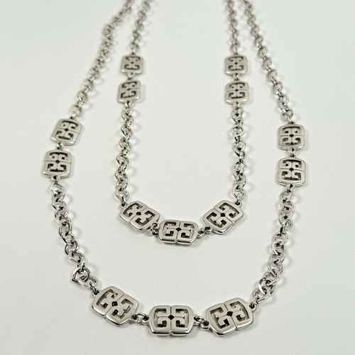 Trifari Necklace Opera Length Silver Tone Station Layer Chain 52 inch ...