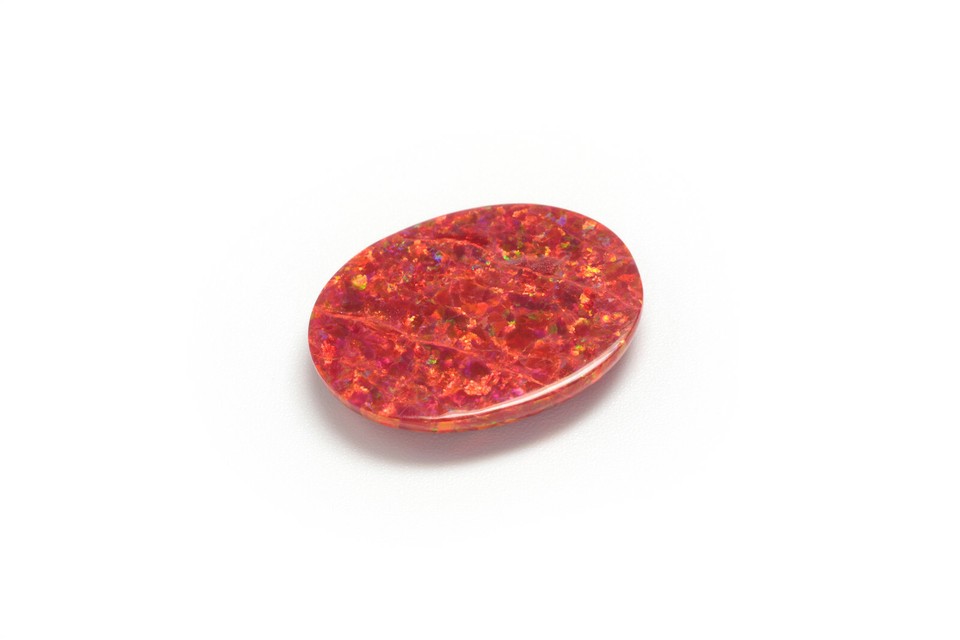 6.83ct Red Opal with Orange Fire Oval Cabochon 20x15mm Resin 15% Lab ...