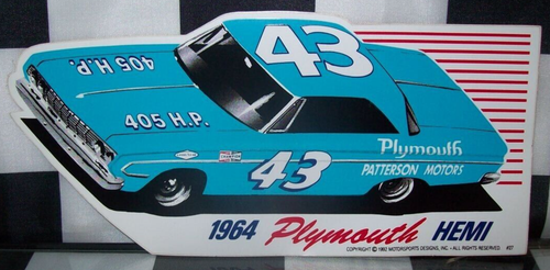 RICHARD PETTY #43 1964 PLYMOUTH HEMI 1992 NASCAR RACING DECAL STICKER ...