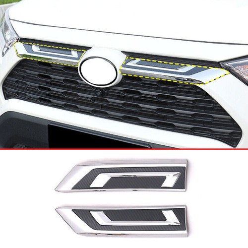 Carbon Fiber&Chromed Front Engine Hood Grille Cover 2X For Toyota RAV4 ...
