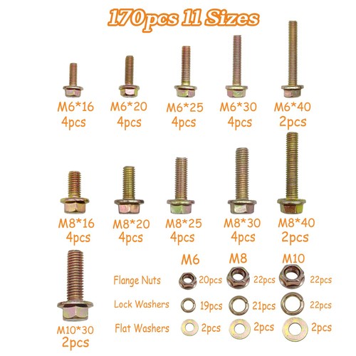 170pcs Metric Flange Bolt Assortment, Hex Bolts and Nuts Kit, M6 M8 M10 ...