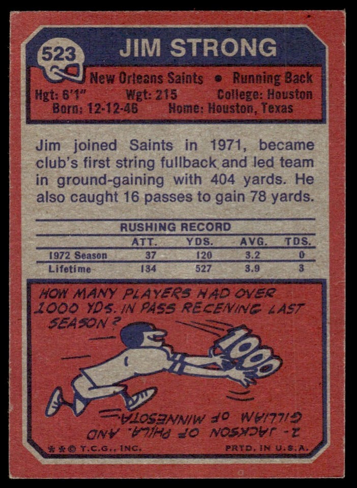 1973 TOPPS JIM STRONG 2 NEW ORLEANS SAINTS #523 | eBay
