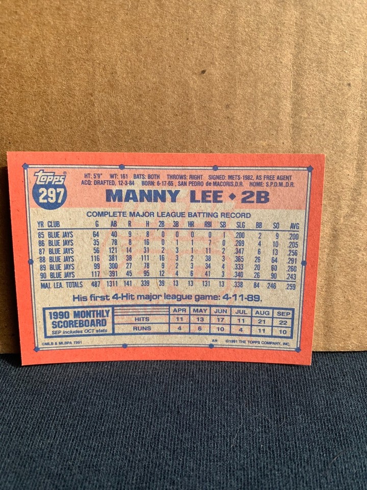 1991 Topps Baseball Card Toronto Blue Jays Manny Lee | eBay