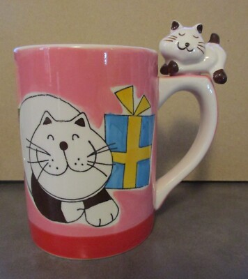 Indra Hand Painted Pink Cat Mug Fine Stoneware 10 oz. | eBay