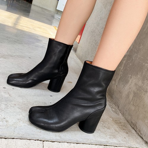 Womens Tabi Split Toe Ankle Boots Leather Fall Winter Block Heels Shoes ...
