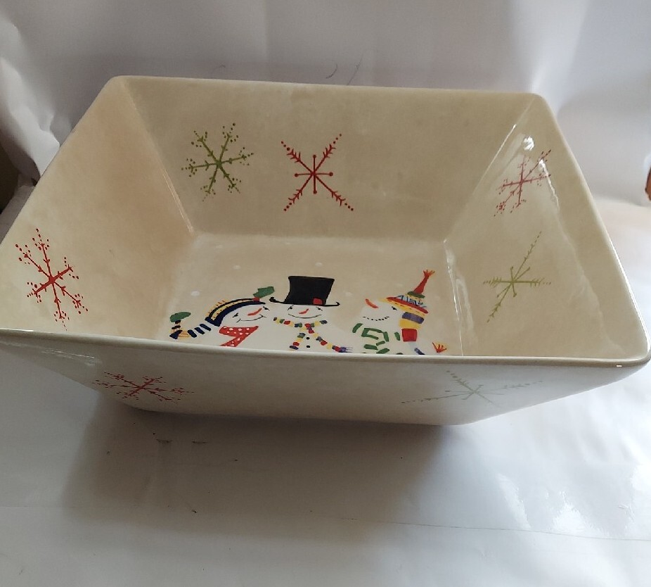 Oneida Christmas Snowmates 11.5” Square Serving Bowl Snowmen Debbie ...