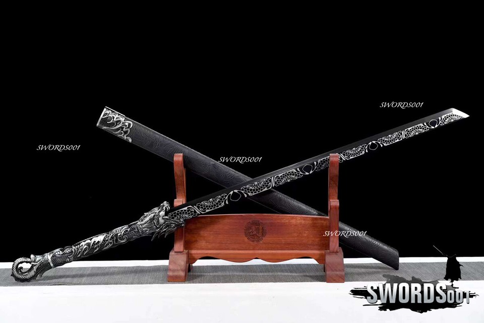 Handmade Dragon Sword Black Carbon Steel Blade Snake Pattern Chinese ...