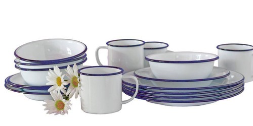 Crow Canyon Enamelware Vintage 16 Piece Dinnerware Set for 4, 4 Colors ...