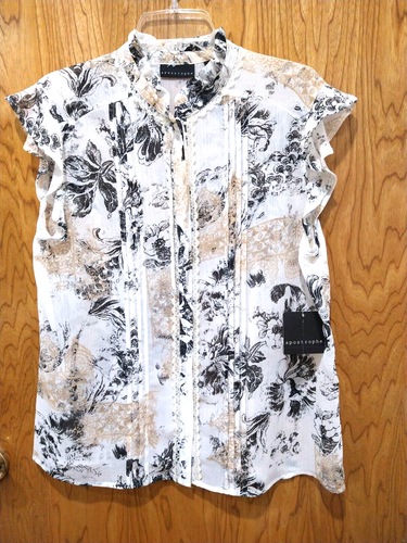 NwT Apostrophe cap sleeve button-down blouse *XL black brown floral | eBay
