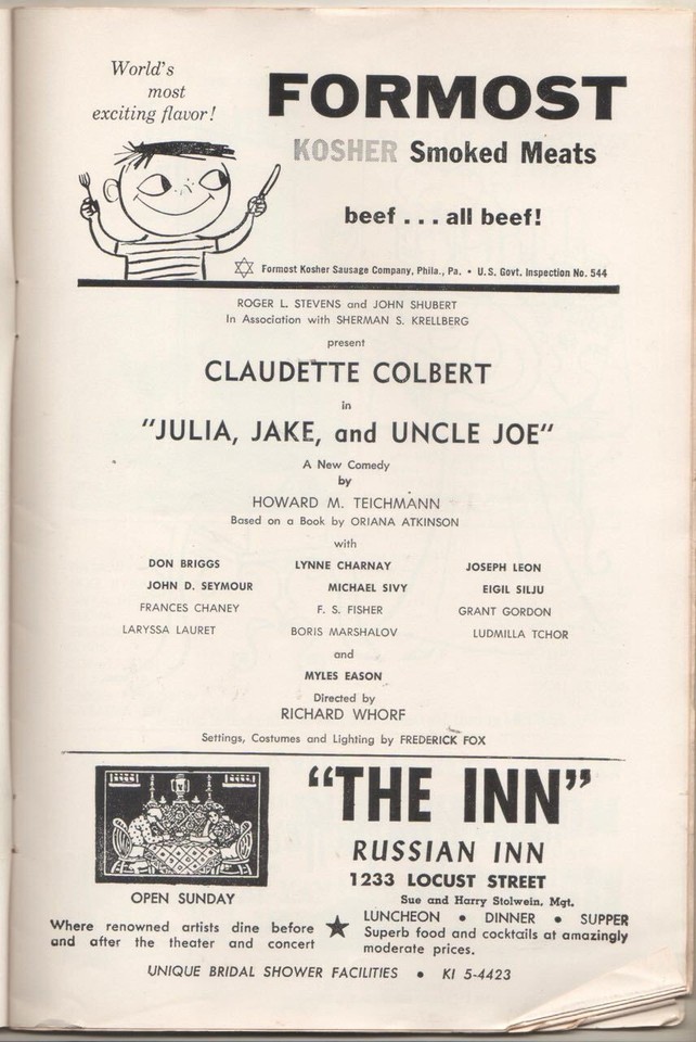 Claudette Colbert TRYOUT Playbill “Julia, Jake, and Uncle Joe” FLOP ...