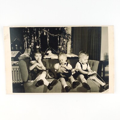 Christmas Children Holding Dolls RPPC Postcard 1950s Tinsel Toys ...