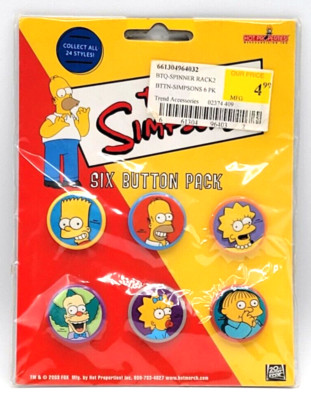 THE SIMPSONS 6 BUTTON PACK FACTORY SEALED CRUSTY THE CLOWN BART HOMER ...