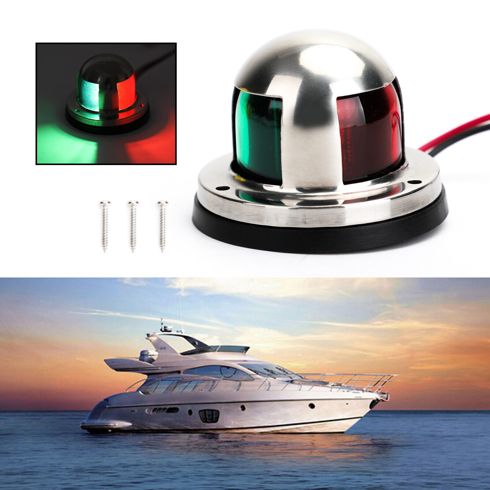 2 in1 LED Stainless Steel Bi Color Bow Navigation Light Marine Boat ...
