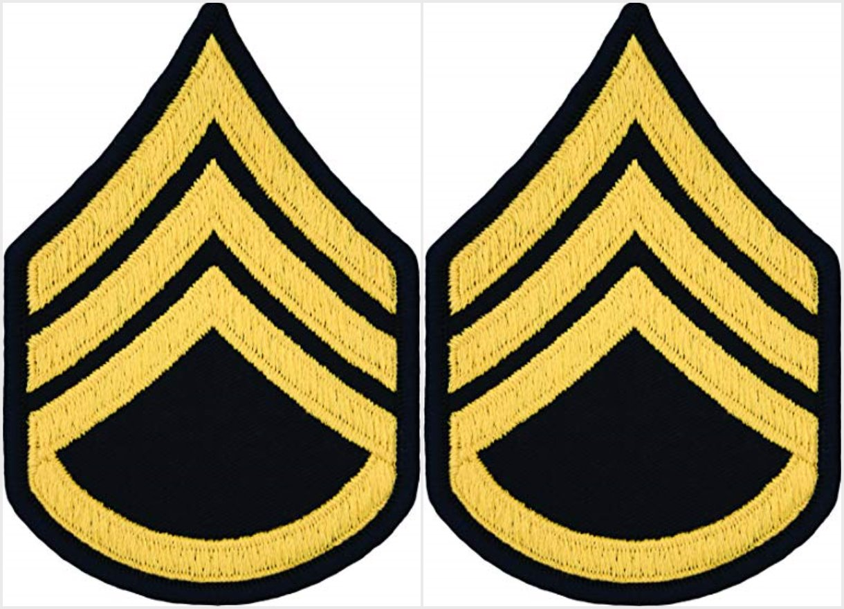 Army Staff Sergeant E-6 Gold on BLUE Rank Chevron Patches 3" x 4" - 1 ...