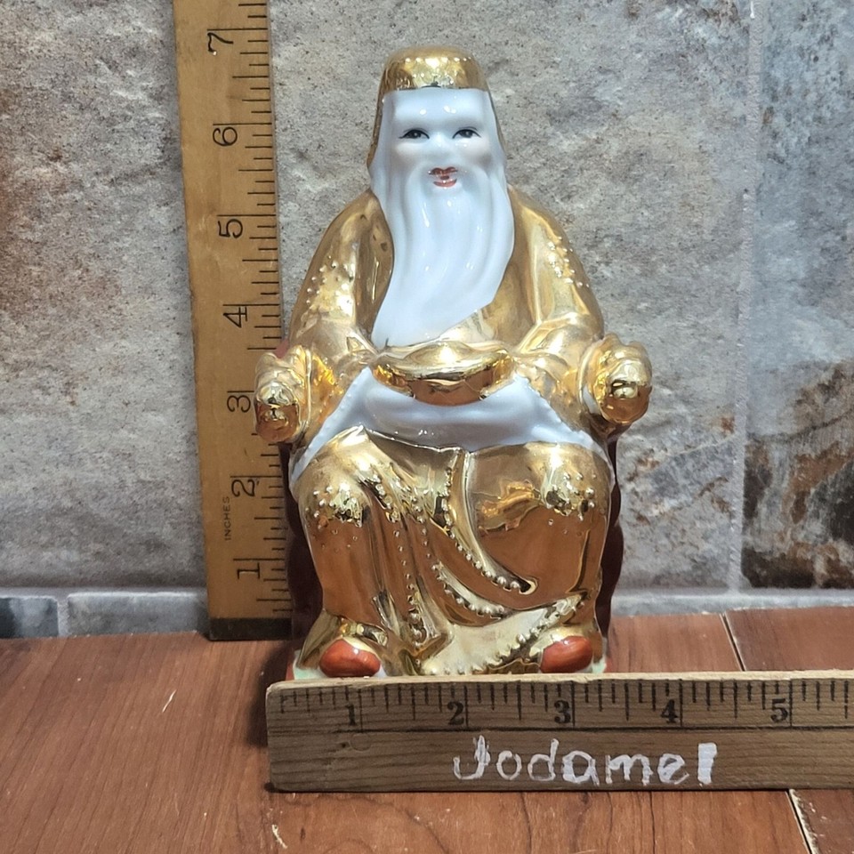 Vintage Chinese Earth God Tu Di Gong Statue Ceramic Sculpture Figurine ...