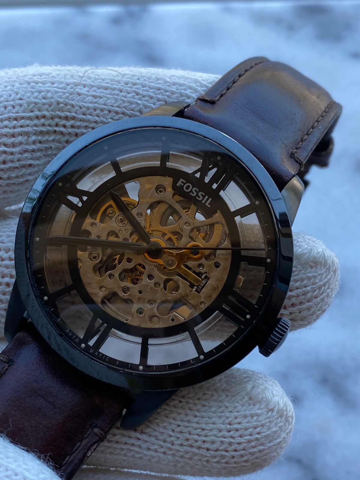 Fossil Townsman Watch Automatic Skeleton Dial ME3098 Brown Mens 44mm | eBay