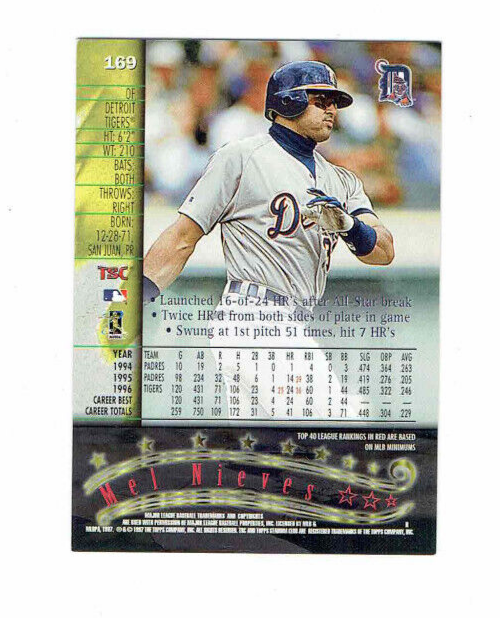 Mel Nieves Detroit Tigers OF #88 Topps Stadium Club 1997 Baseball Card ...