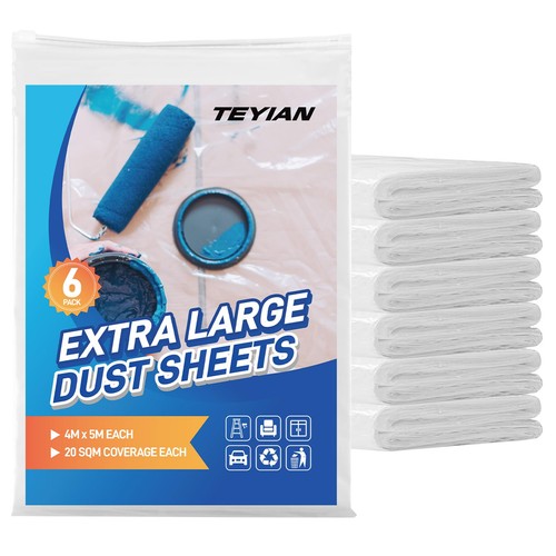 6pcs 4m x 5m Extra Large Plastic Dust Sheets for Decorating & Normal 6 ...