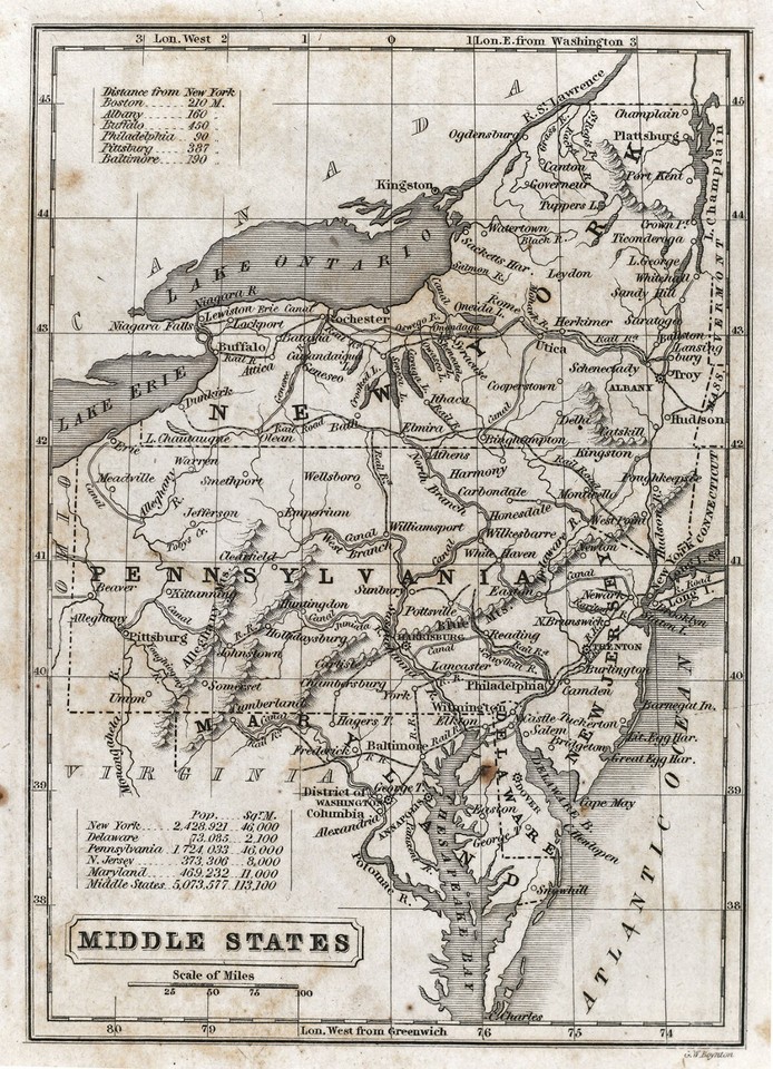 1846 Boynton Map New York Pennsylvania New Jersey Maryland Philadelphia ...