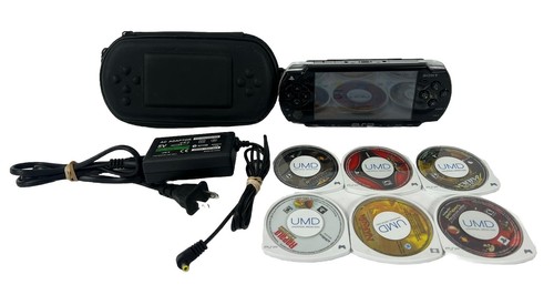 Sony Playstation Portable PSP-2001 Black Handheld Console Bundle Games ...