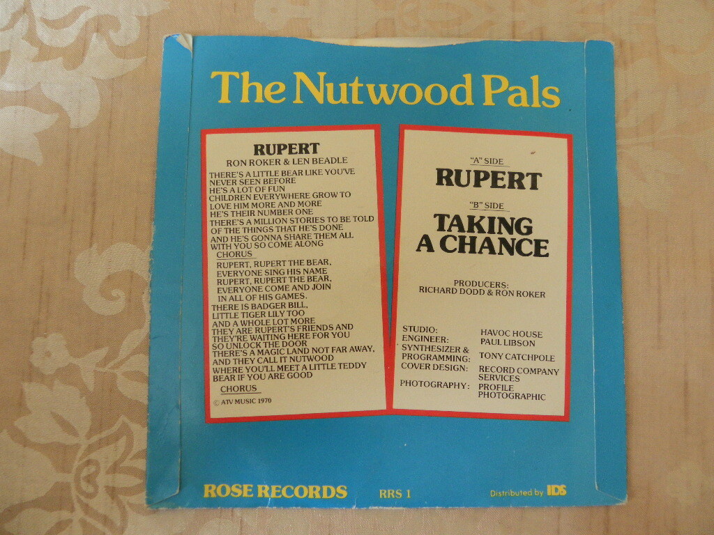 The Nutwood pals Rupert 45rpm 7in vinyl record. Rose RRS1A Chrysalis ...