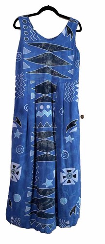 VTG Java Lava Blue Printed SLEEVLESS Maxi Dress SMALL Hawaii Vacation ...