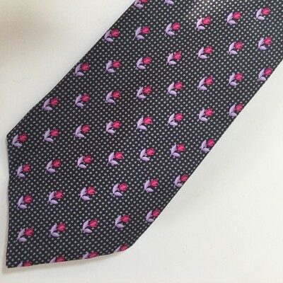 Austin Reed Pure Silk Tie Black Pink Flower Pattern Thick Knot | eBay