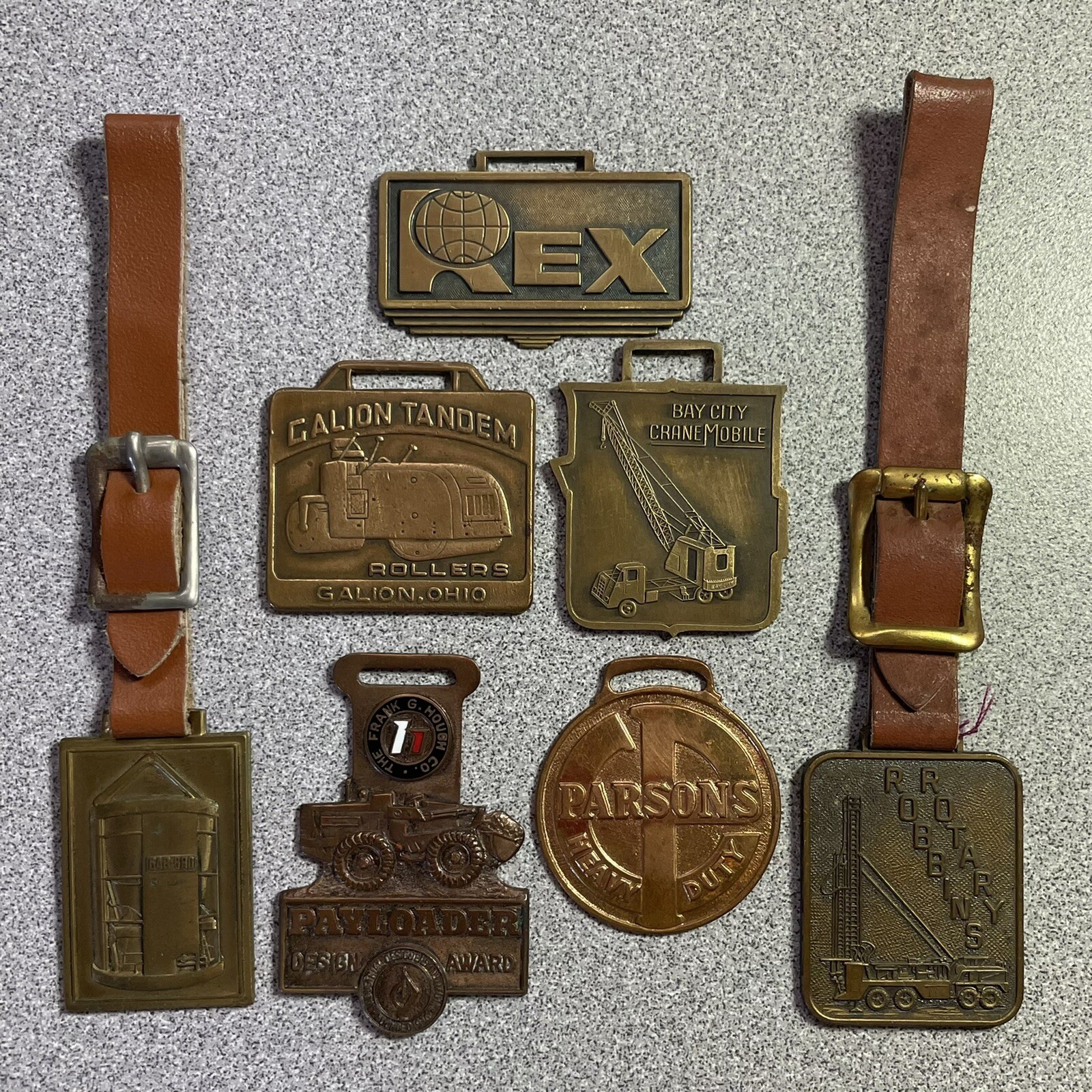 7pc Watch Fobs (Parsons, Bay City, Rex, Payloader, Galion, Robbins, Gar ...