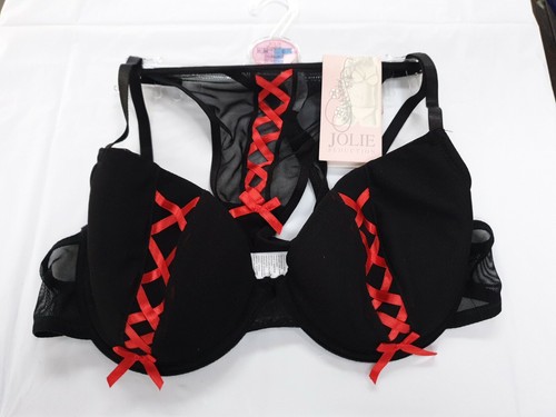 JOLIE SEDUCTION Black Red Ribbon Bra Gstring Lingerie Set 14C Nwt | eBay