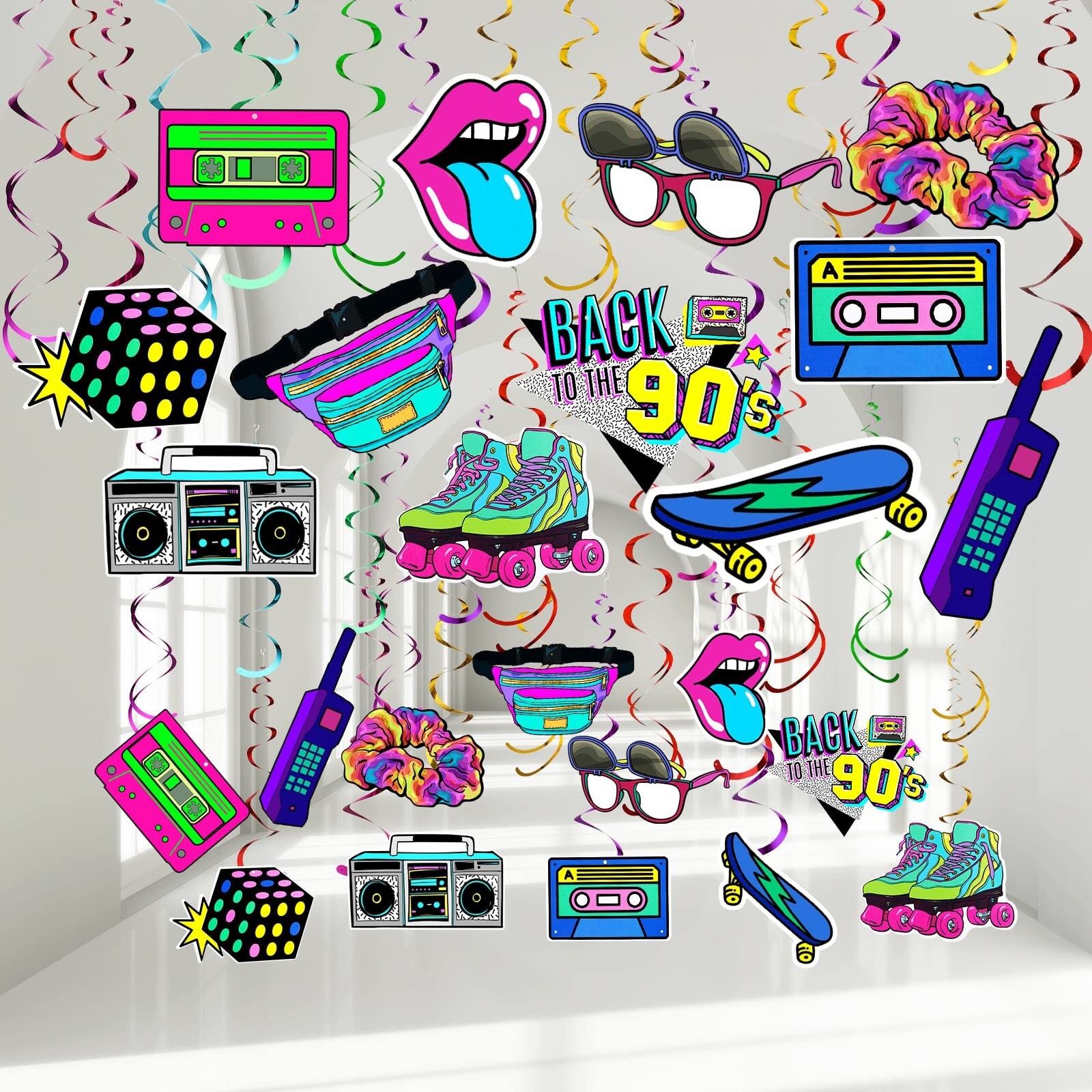 48 Pieces 90s Theme Party Decorations Kit 90s Retro Party Hanging ...