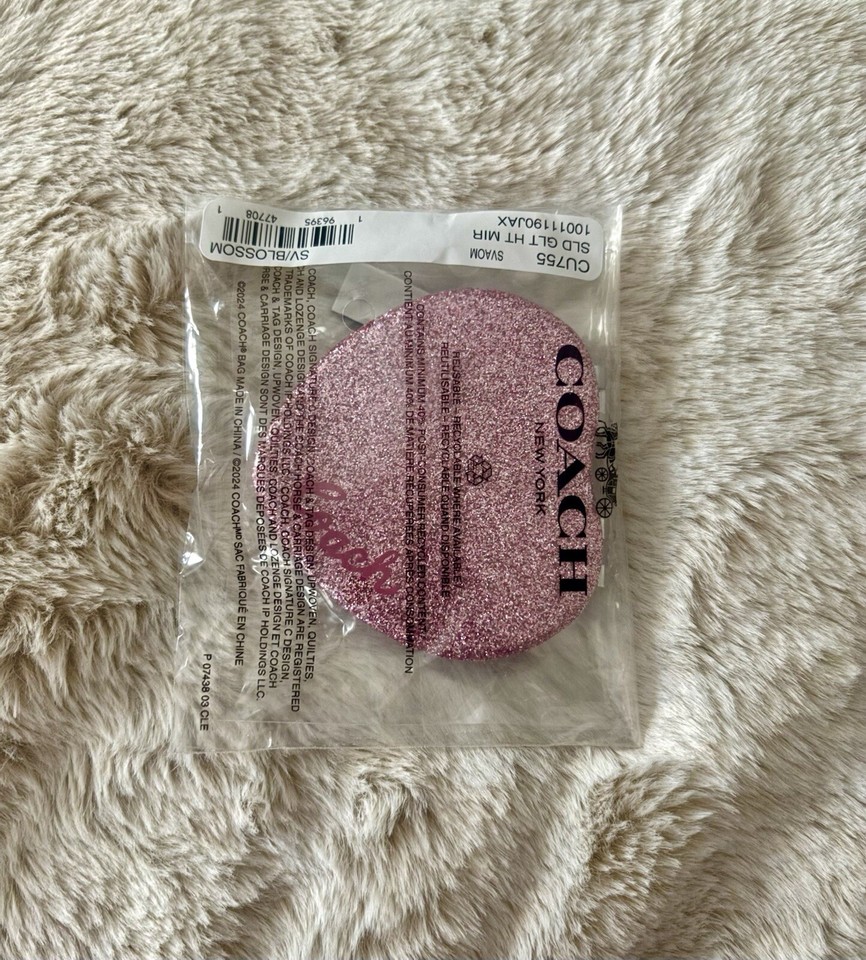 NEW Coach Blossom Pink Silver Glitter Dual Sided Heart Shaped Compact ...