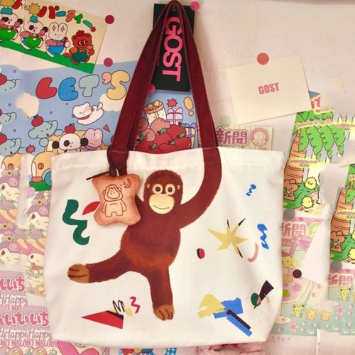 Shopping Bag Monkey Shoulder Bag Double Sided Student Handbags Work ...