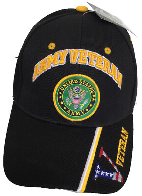 U.S. Army Veteran, Seal, Red/White/&Blue "V" veteran on bill, black hat ...