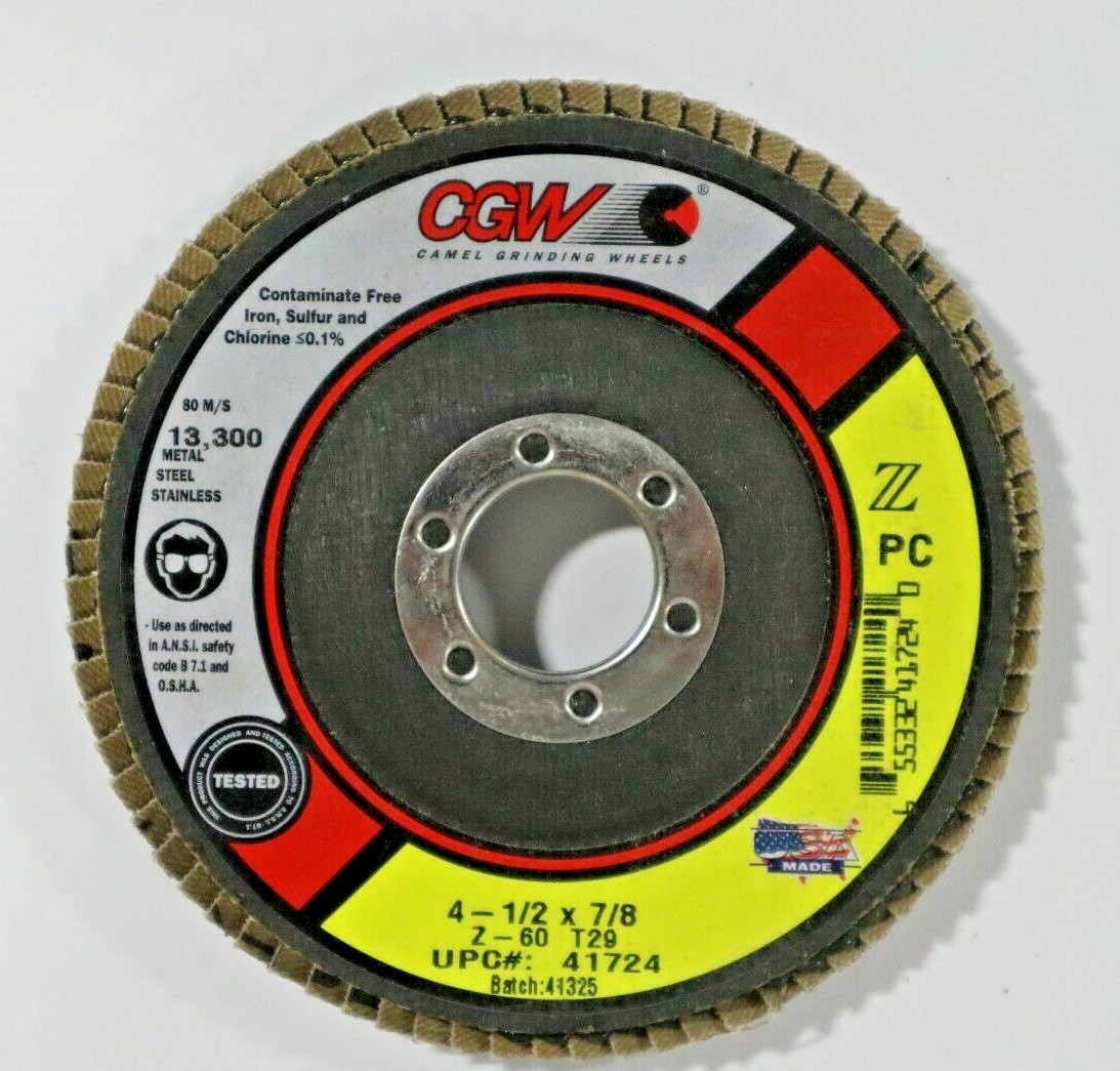 5 PIECES, CAMEL GRINDING WHEEL, #41724, 4-1/2 x 7/8, 60 GRIT ZIROCONIA ...