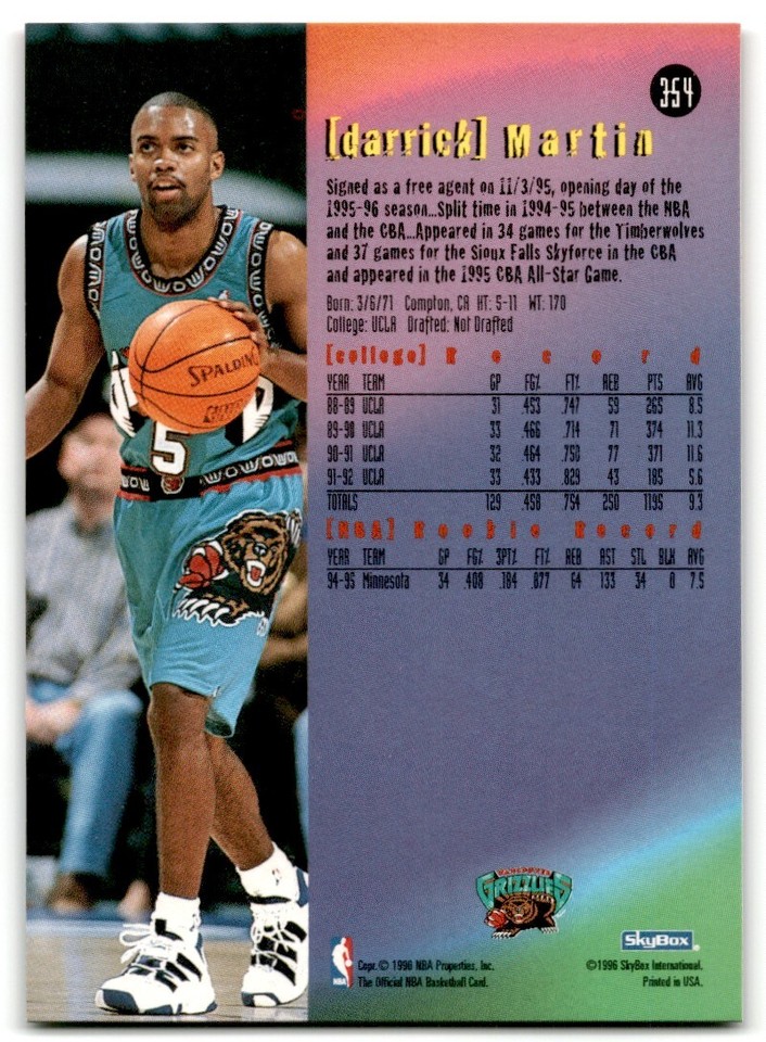 1995-96 NBA Hoops Darrick Martin Vancouver Grizzlies #354 | eBay