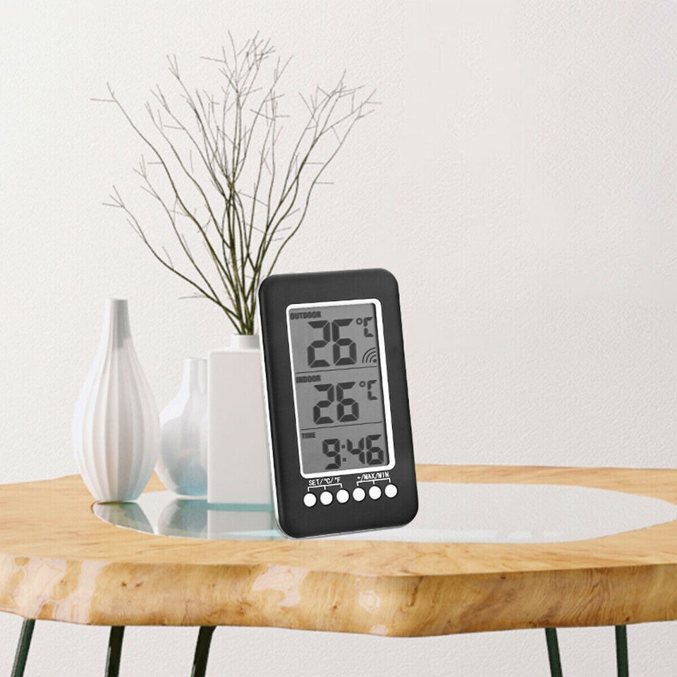 Digital Thermometer Clock Temperature Indoor/Outdoor Wireless ...