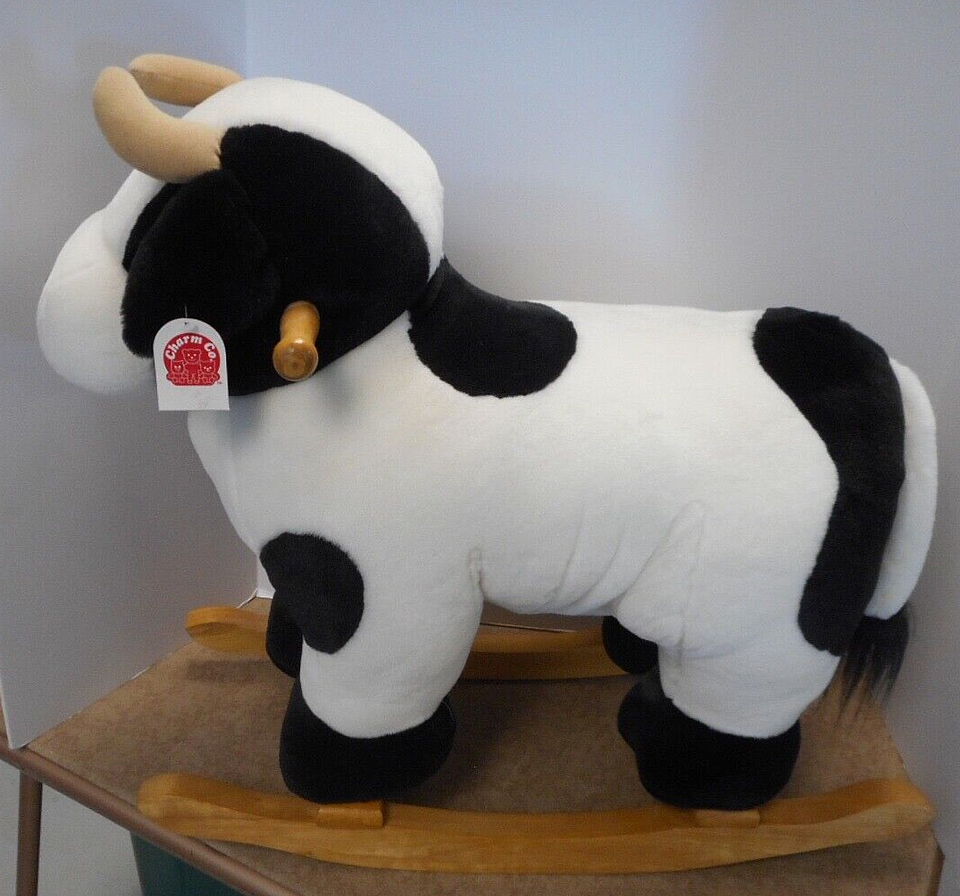 Rocking Cow Plush w/ Wood Mooing Animal Rocker Ride on Toys Toddler 3 ...