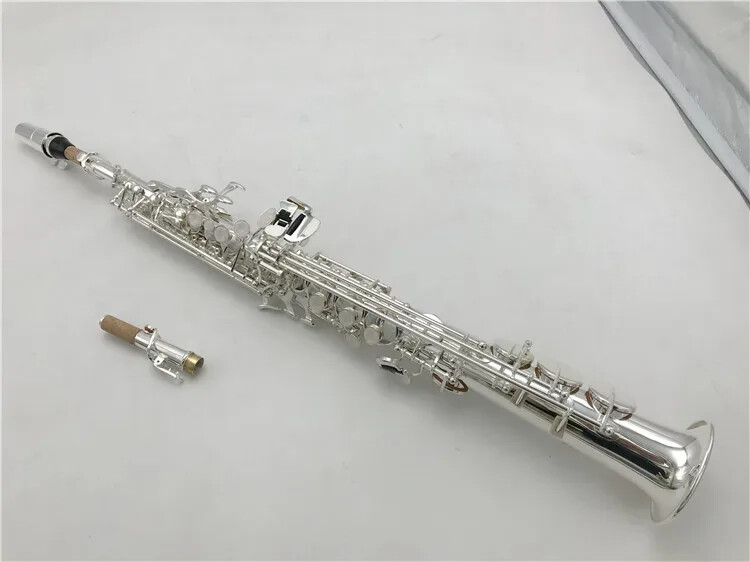 New Straight Pipe Soprano Saxophone Brass Silver 992 Plated B Flat Sax ...